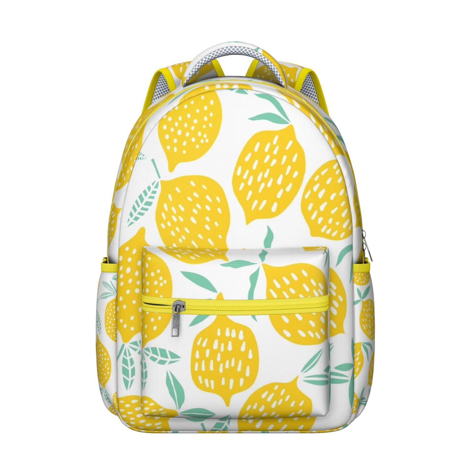 Fresh Lemons Students Backpack Cute Yellow Fruit School Bag with Retro Summer Floral Pattern ...
