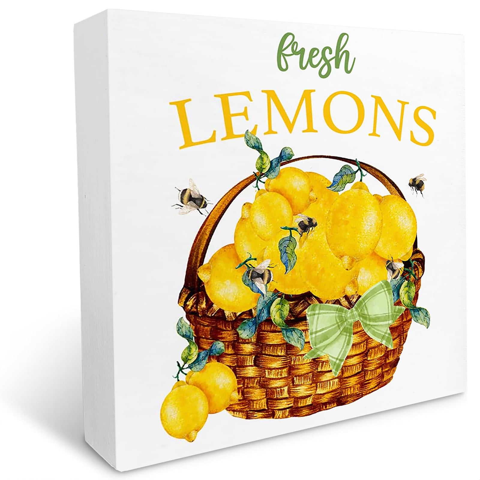 Fresh Lemons Wooden Block Plaque Sign,Farmhouse Basket of Lemons Wood ...