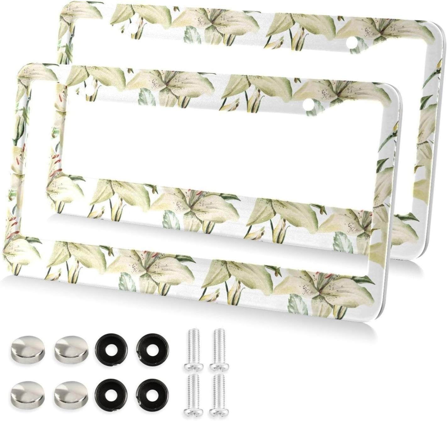 Fresh Lily Flowers License Plate Frame, Decorative Aluminum Car Tag ...
