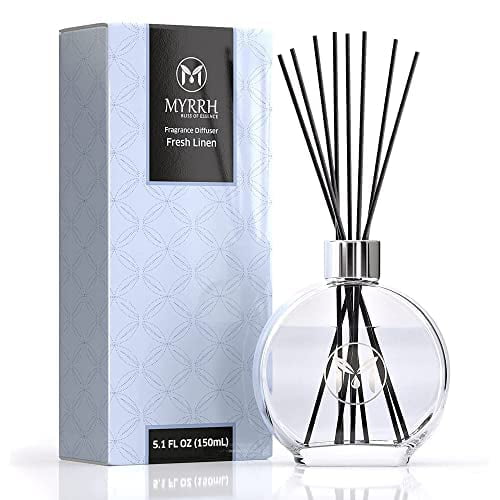 Fresh Linen Scented Reed Diffuser Set with 8 Rattan Diffuser Sticks,150 ml, All Natural Air ...