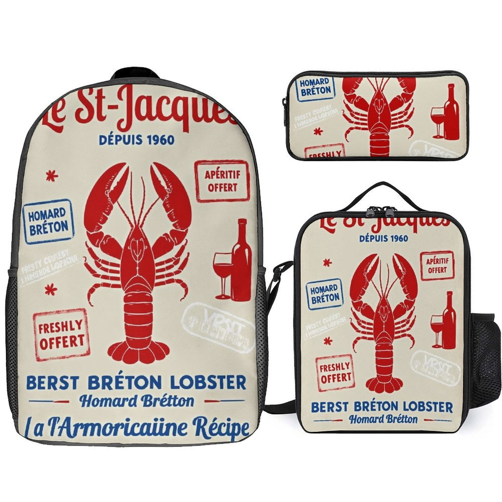 Fresh Lobster Delight 3D Printed 3pcs/Set Bags Laptop Daypack Backpack ...