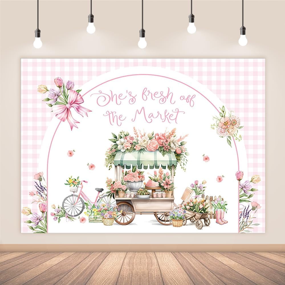 She is Fresh Off The Market Backdrop Floral Bridal Shower Photography ...