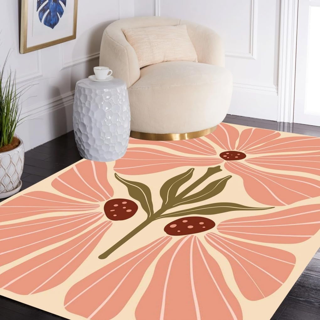 Fresh Natural Pink Olive Green Flower Print Area Rug For Livingroom ...