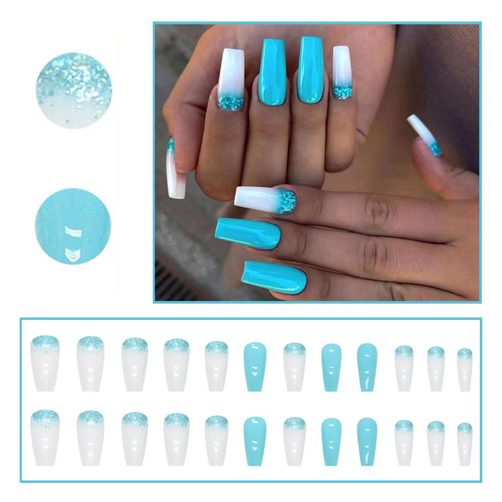 Fresh Natural Summer Blue Full Coverage Nails Ladies And Girls Long 24 ...