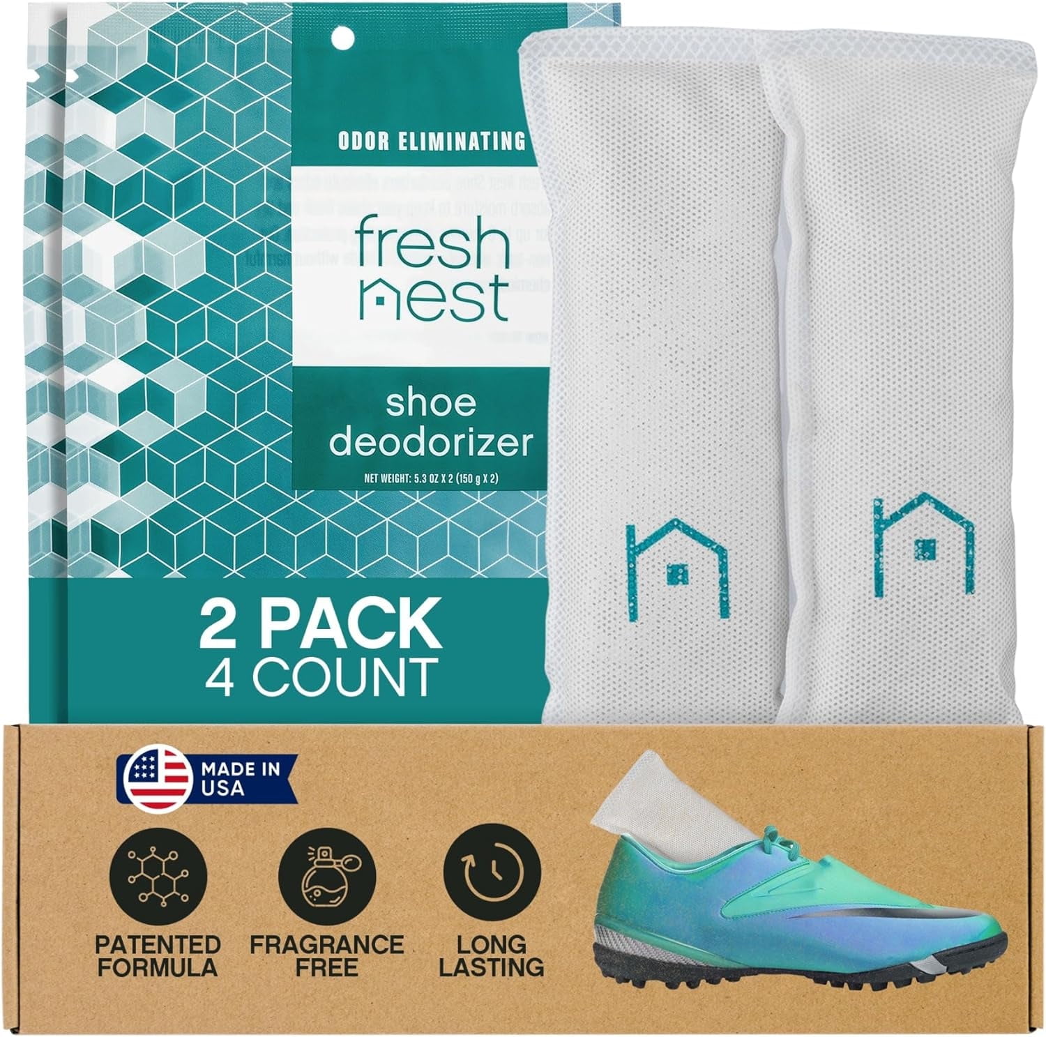 Fresh Nest Shoe Deodorizer - Odor Eliminator, Air Freshener, Reusable for Sneakers, Gym Bags ...