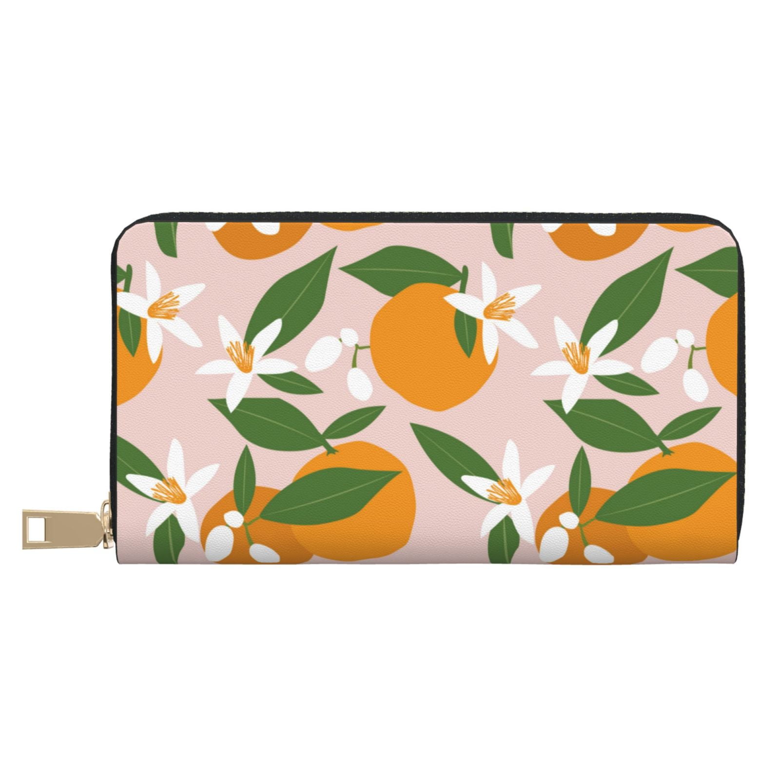 Fresh Orange Flower Wallet Women, Leather Bifold Multi Card Wallet ...