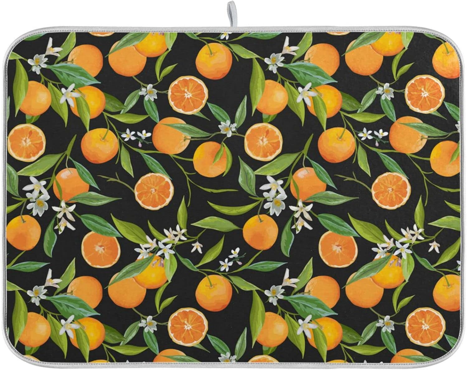 Fresh Orange Fruit Floral Pattern Absorbent Dish Drying Mat, 16 Inch x ...