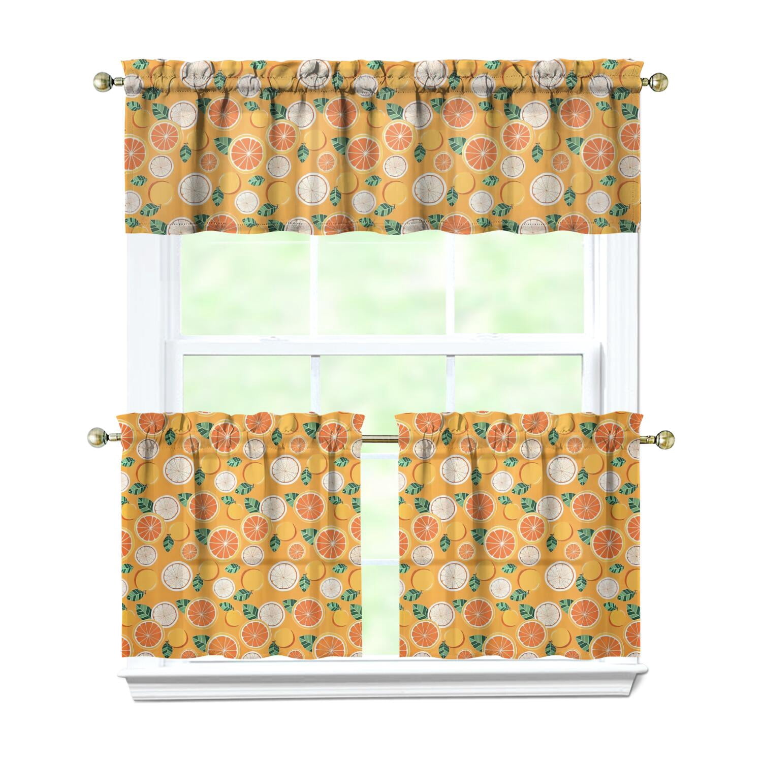 Fresh Orange Fruit Kitchen Curtains Set - Summer Cute Sweet Pattern ...