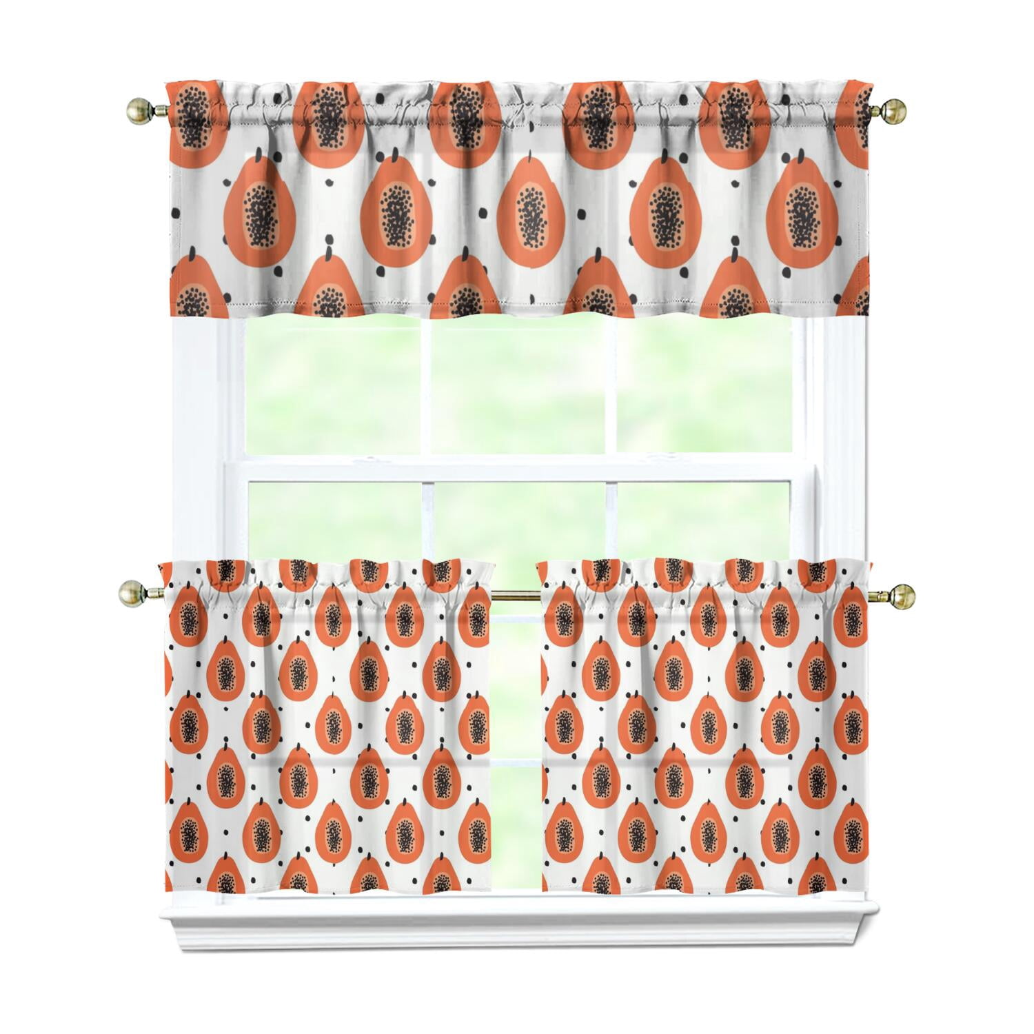 Fresh Orange Fruit Kitchen Curtains Set - Summer Cute Sweet Pattern ...