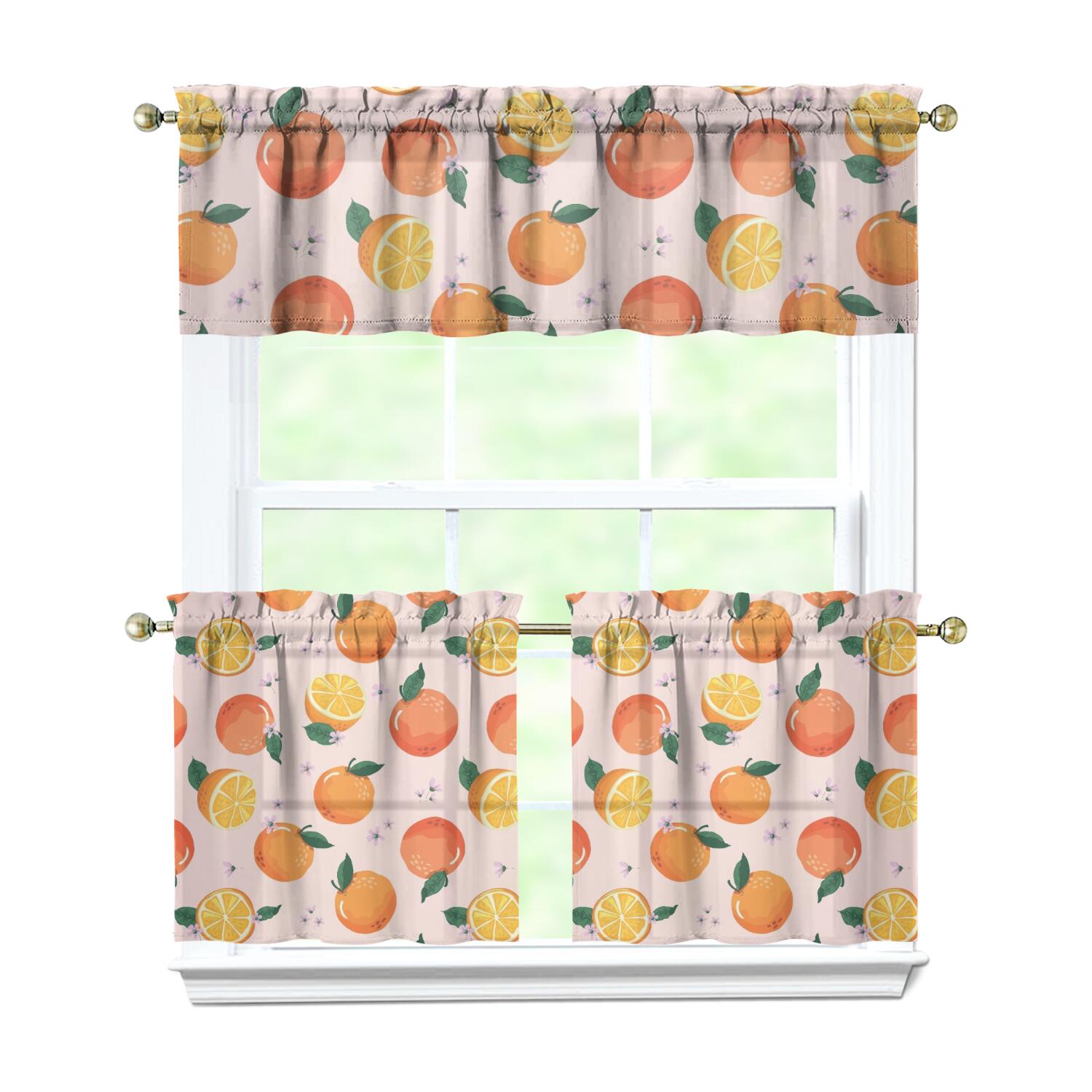 Fresh Orange Fruit Kitchen Curtains Set - Summer Cute Sweet Pattern ...