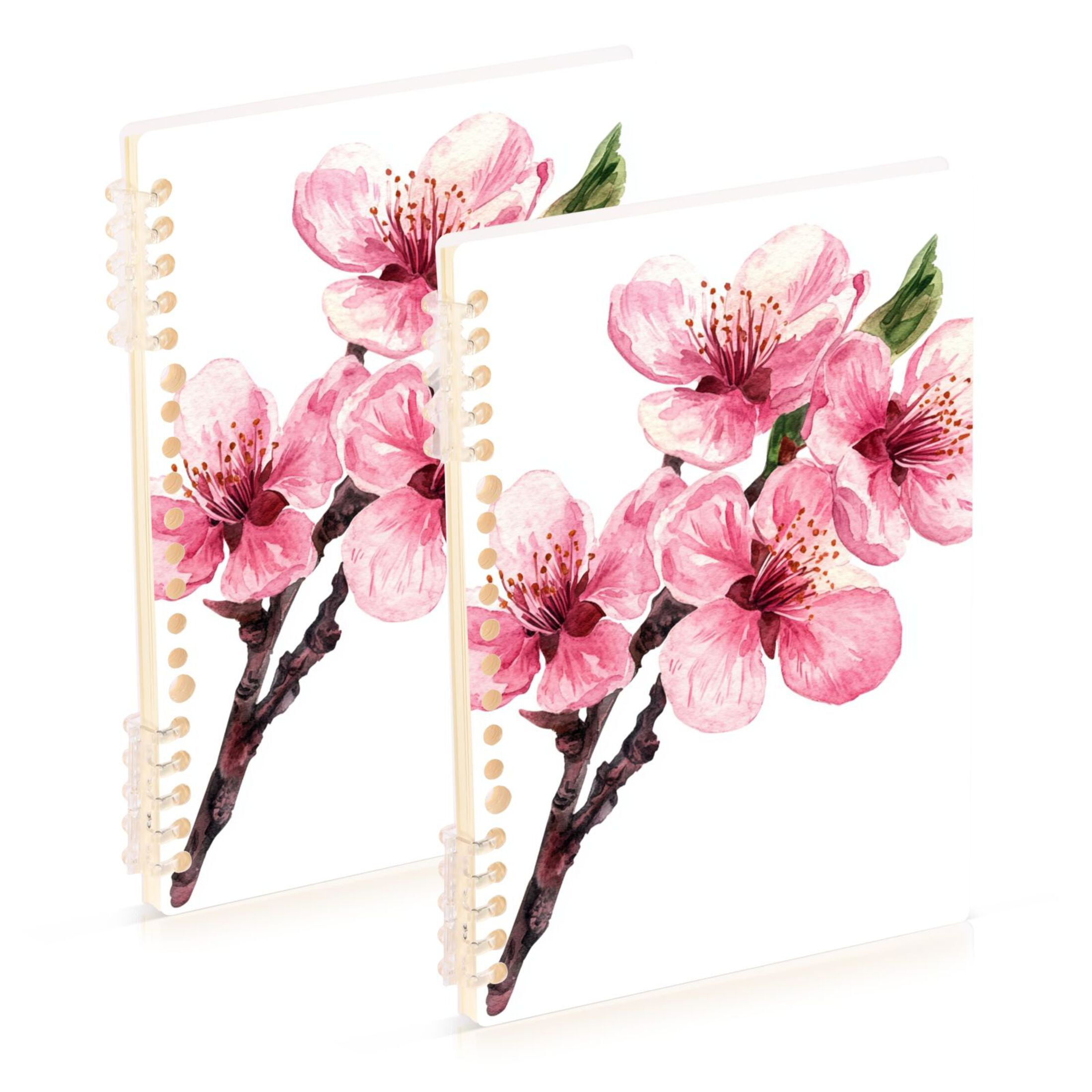 Fresh Peach Blossom Watercolor Flowers Notebook Detachable Coil ...