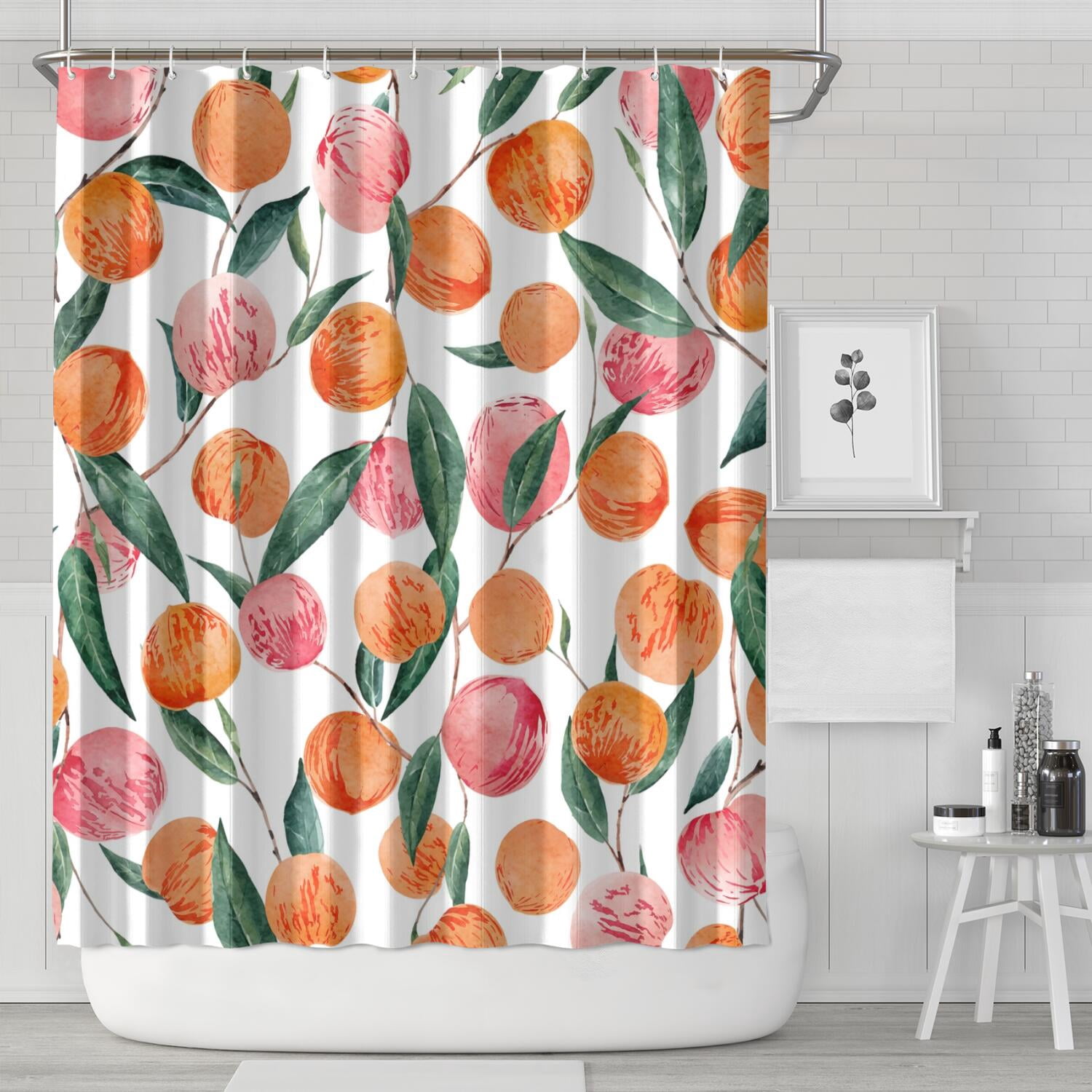 Fresh Peach Shower Curtain with Vibrant Tropical Fruit Prints ...