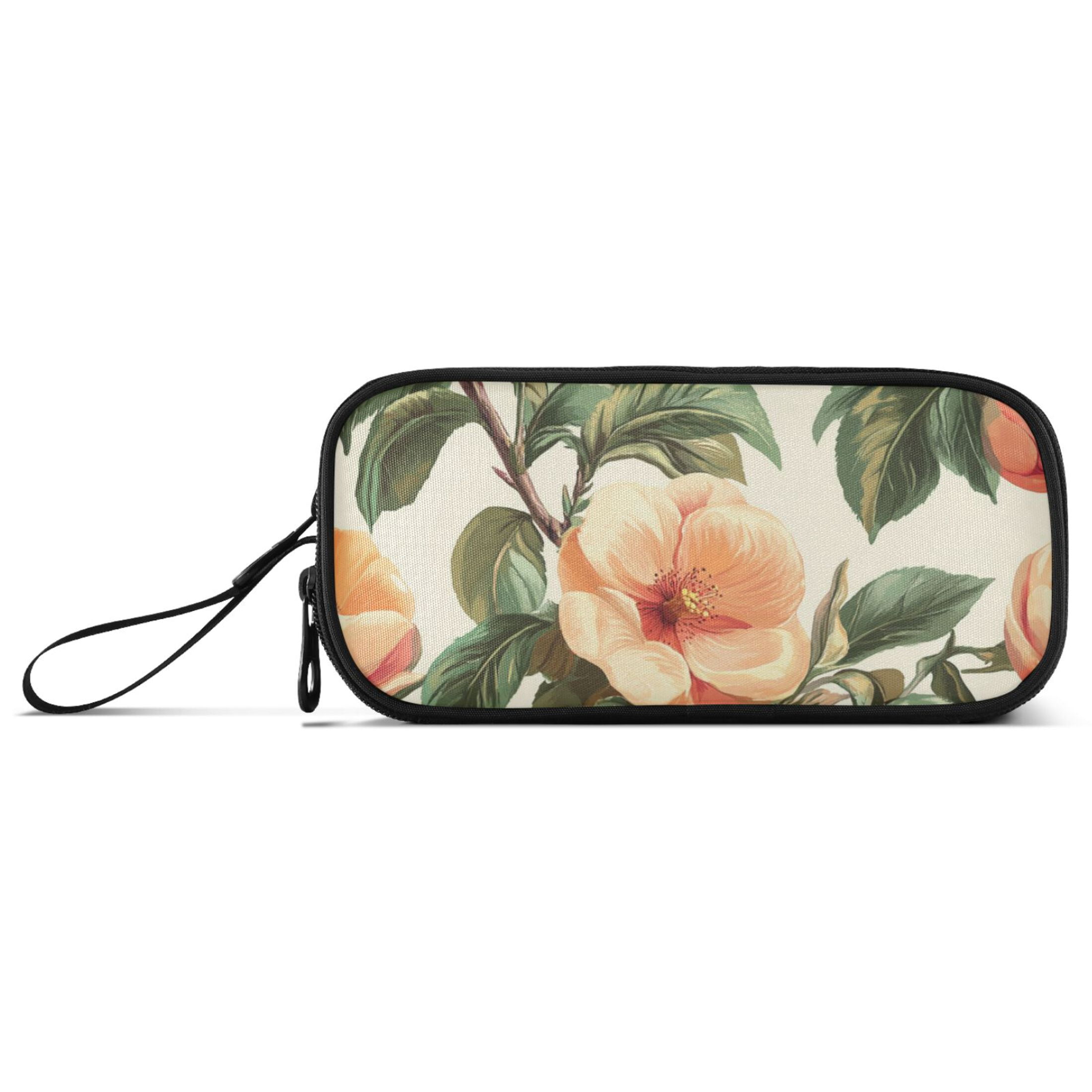 Fresh Peaches Leaves Peach Blossom Pencil Case Stationary Holder Pen ...