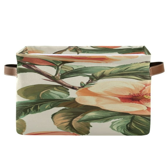 Fresh Peaches Leaves Peach Blossom Square Storage Bins with Handles ...
