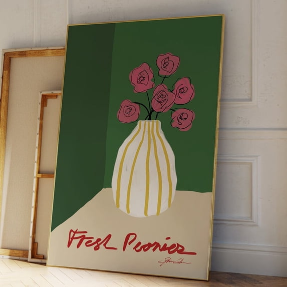 Fresh Peonies Art Print Retro Wall Decor Mid Century Wall Art Mid ...