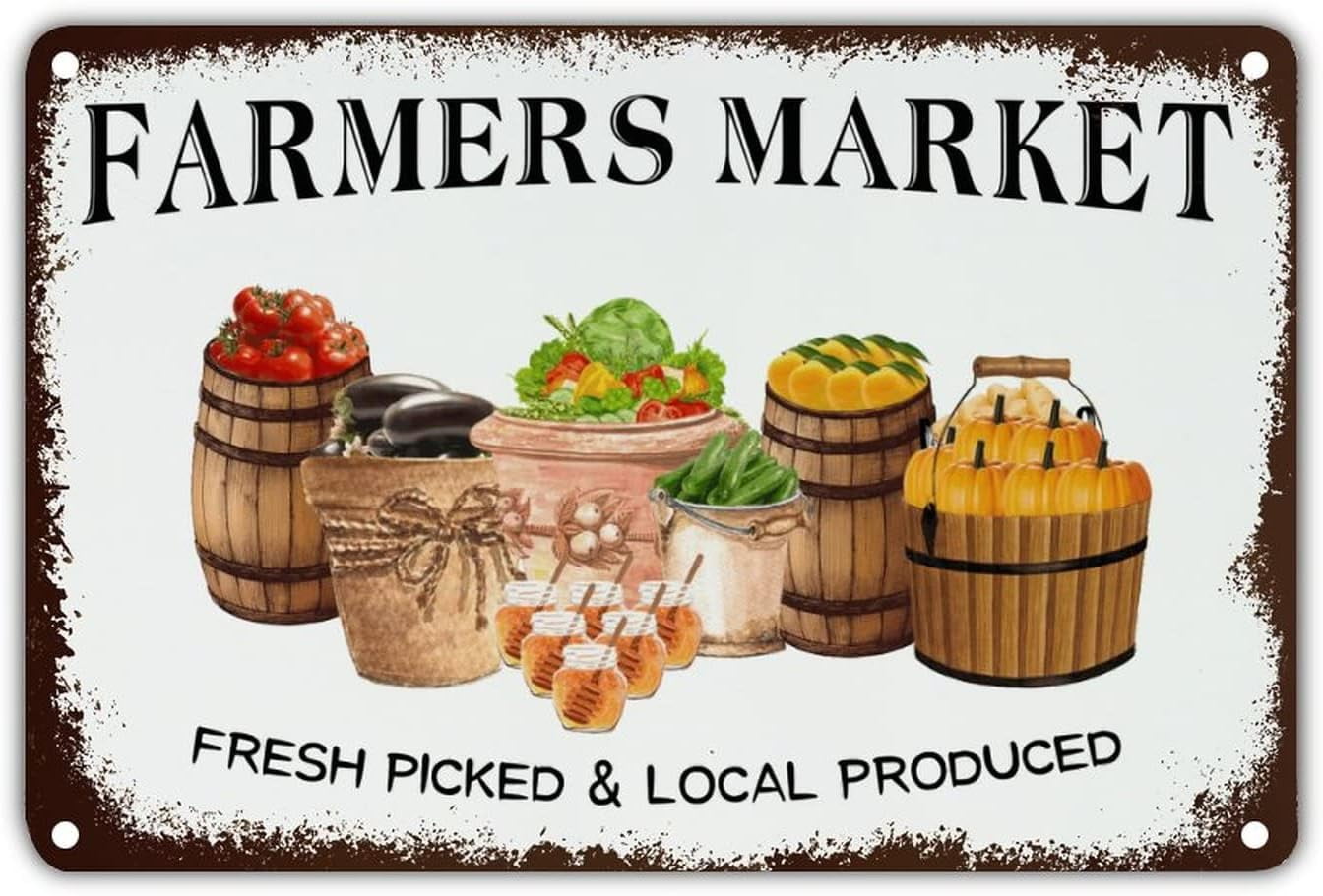Fresh Picked & Local Produced Metal Sign Farmers Market Wall Signs ...
