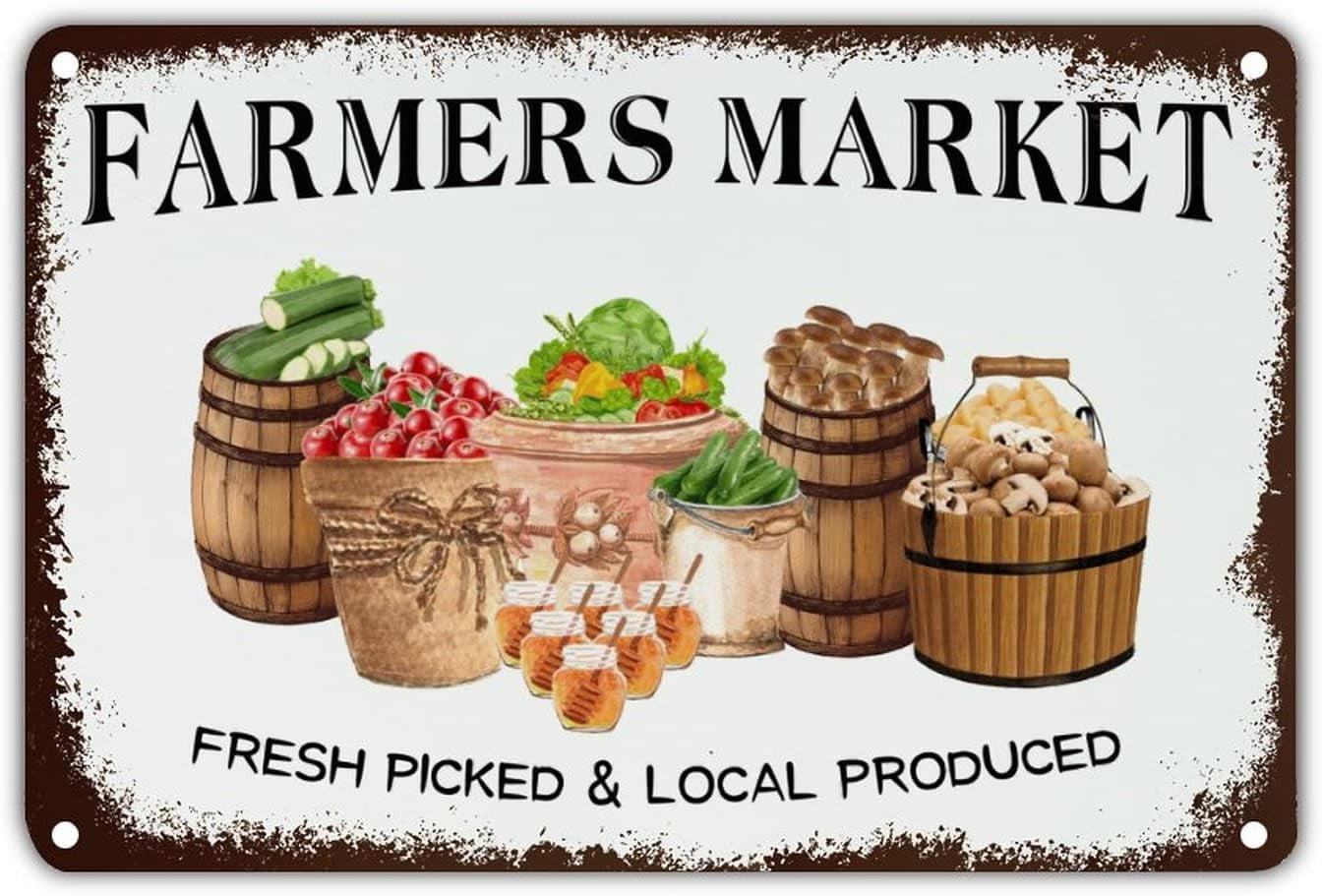 Fresh Picked & Local Produced Metal Tin Signs Farmers Market Wall Signs ...