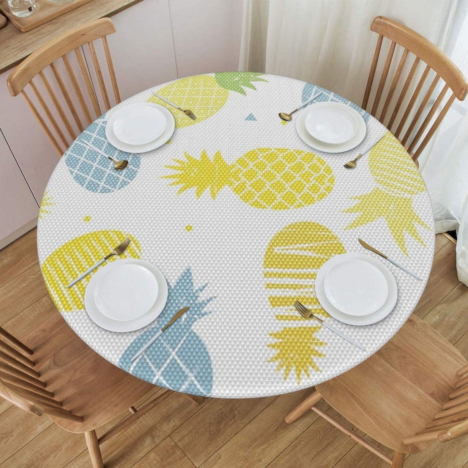 Fresh Pineapple Round Fitted Tablecloth with Elastic Fitted Table ...