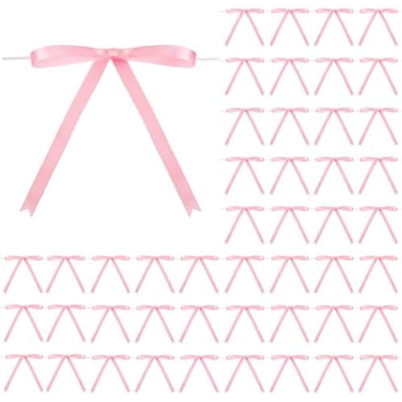 Fresh Pink 50 Pcs Stain Ribbon Bows 5x7 Inch Twist Tie Bows for Gift ...