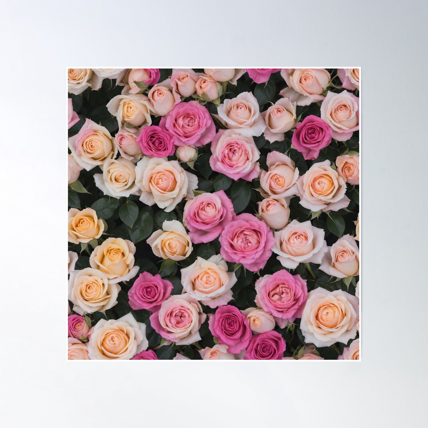 Fresh Pink Roses Floral Seamless Pattern Poster Wall Art, Modern Wall ...