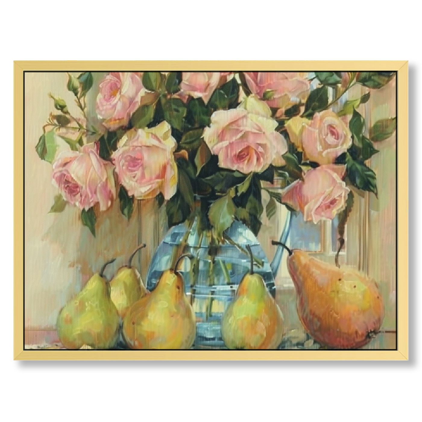 Fresh Pink Roses & Fruit Kitchen Window Scene Wood Wall Art, Design by ...