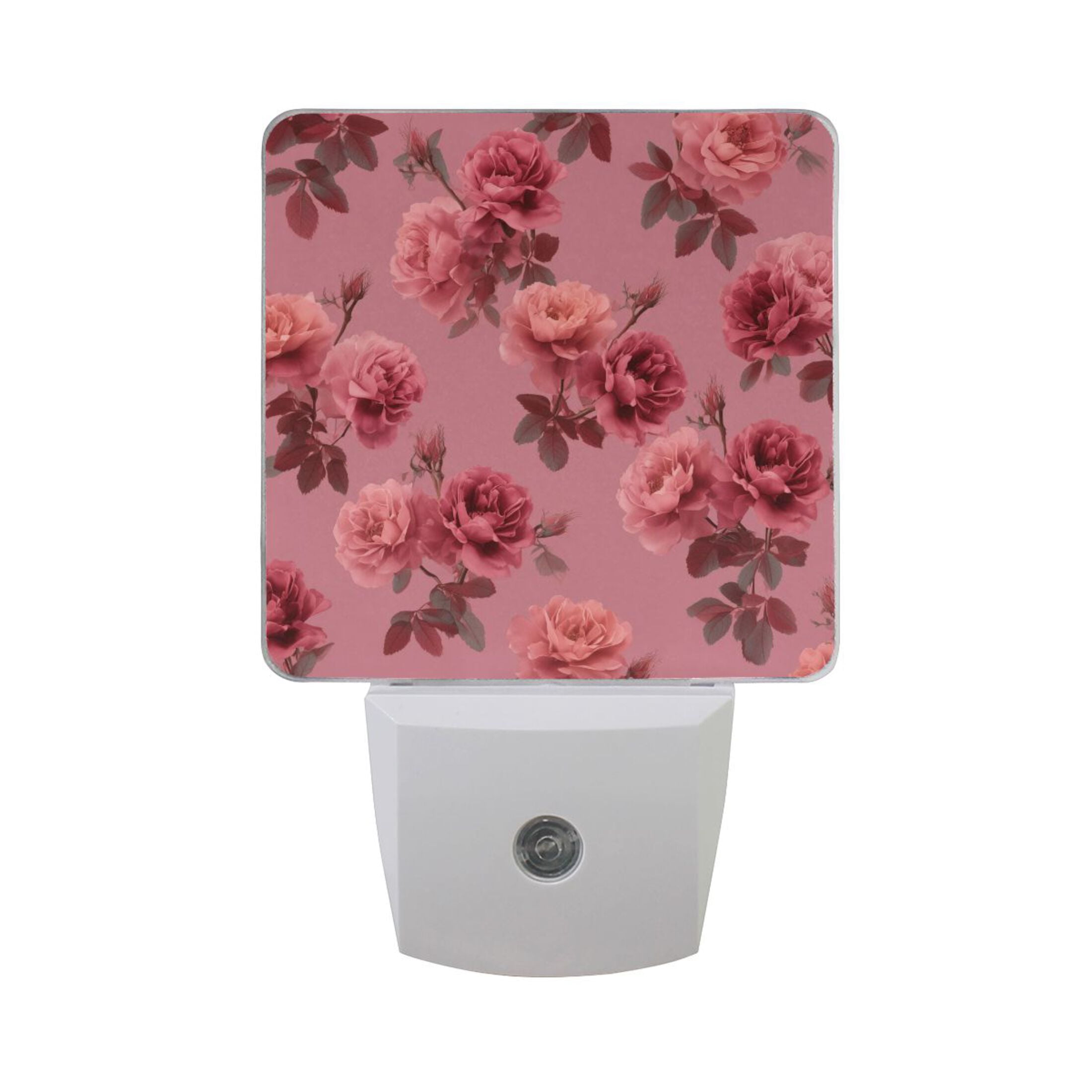 Fresh Pink Roses with Leaves LED Night Light Sensor Lamp Plug-in ...