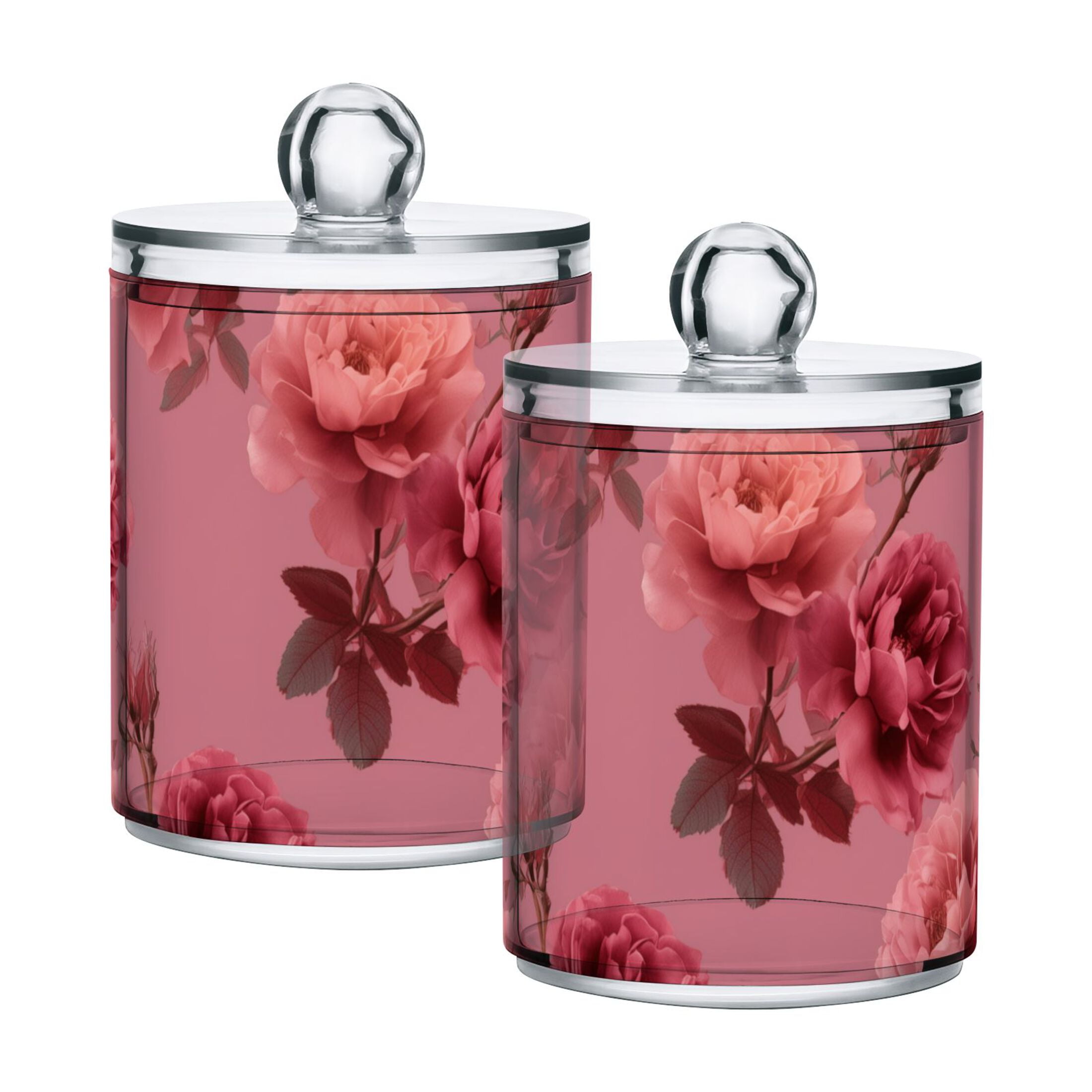 Fresh Pink Roses with Leaves Translucent Plastic Cans Storage Canisters ...