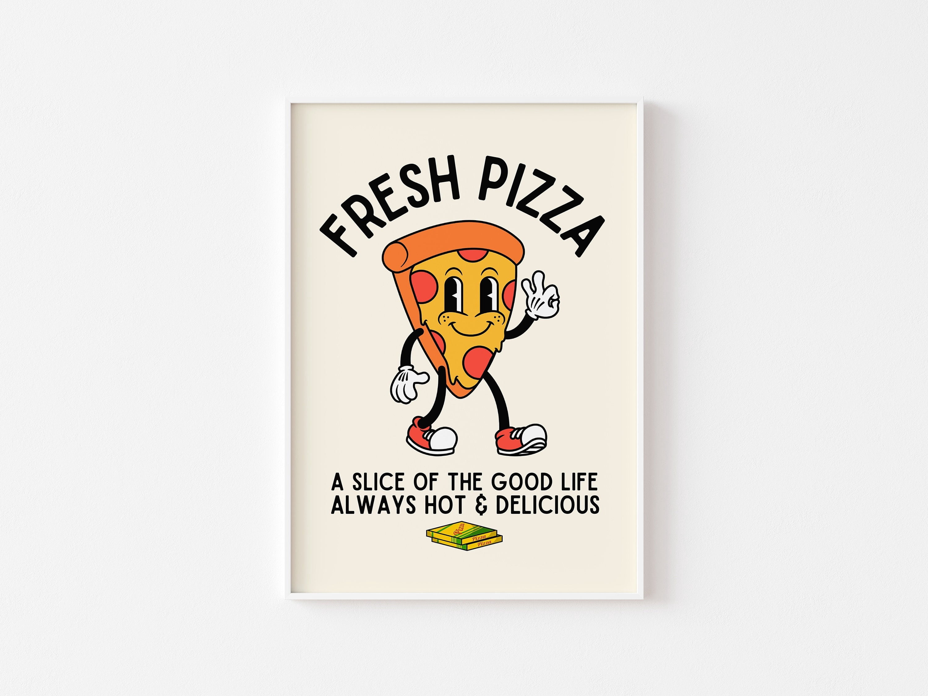 Fresh Pizza Retro Character Print Fun Kitchen Print Retro Fast Food ...