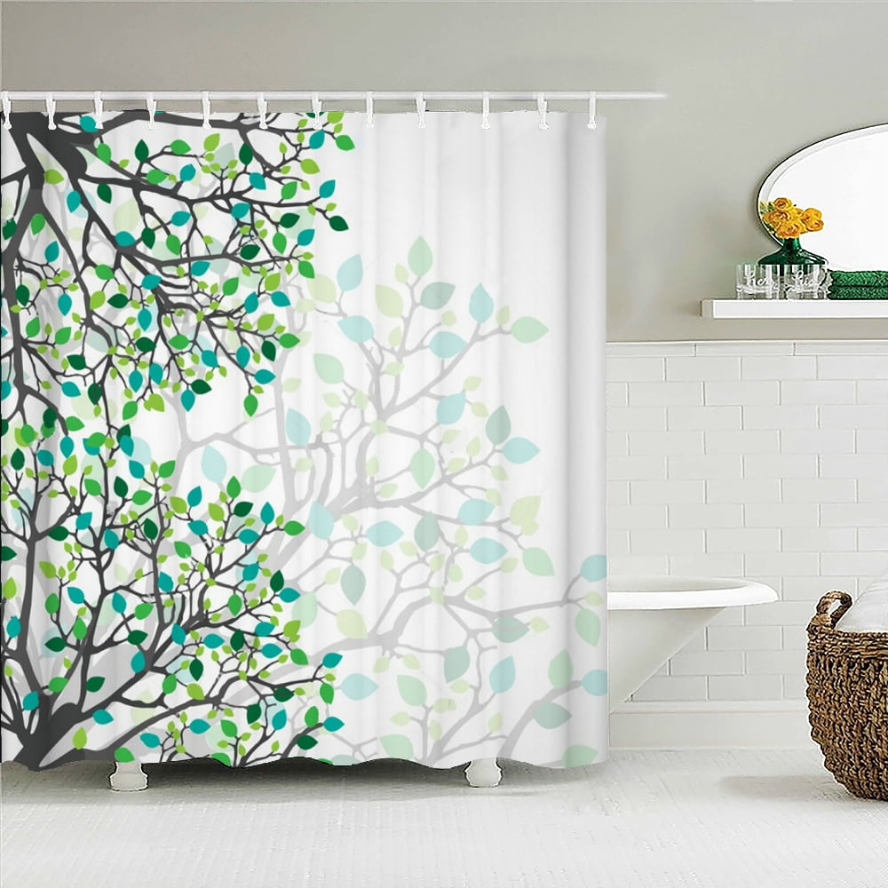 Fresh Plant leaves Fabric Shower Curtain Waterproof Polyester 3D ...