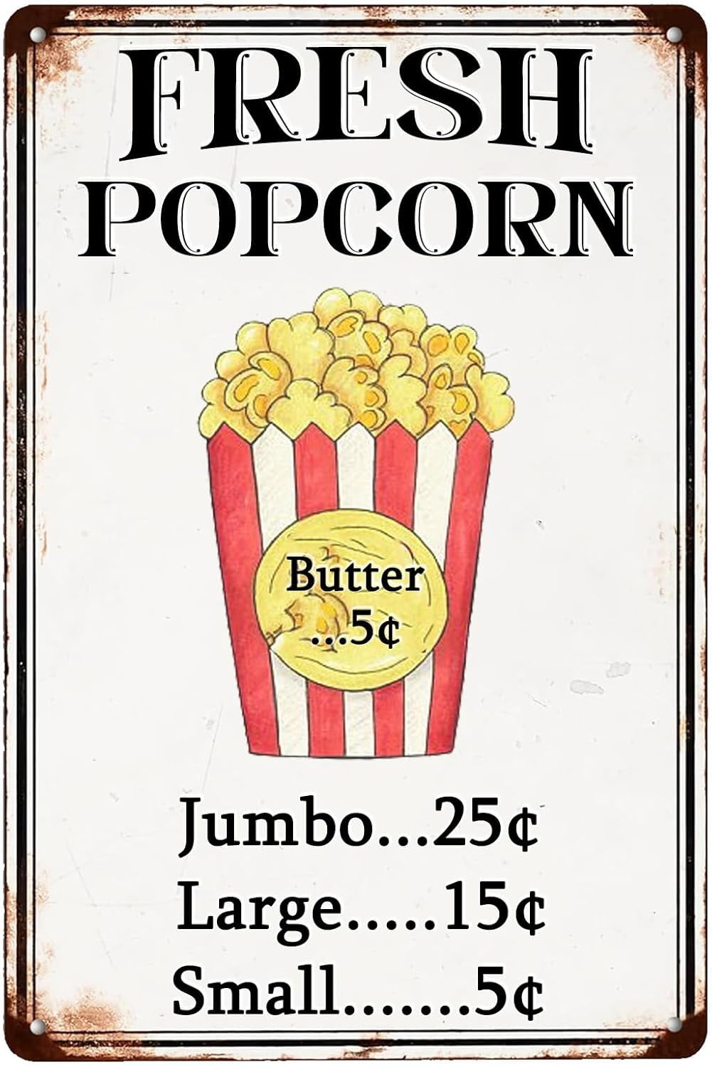 Fresh Popcorn Vintage Metal Sign,Classic Movie Theater Room Decoration ...