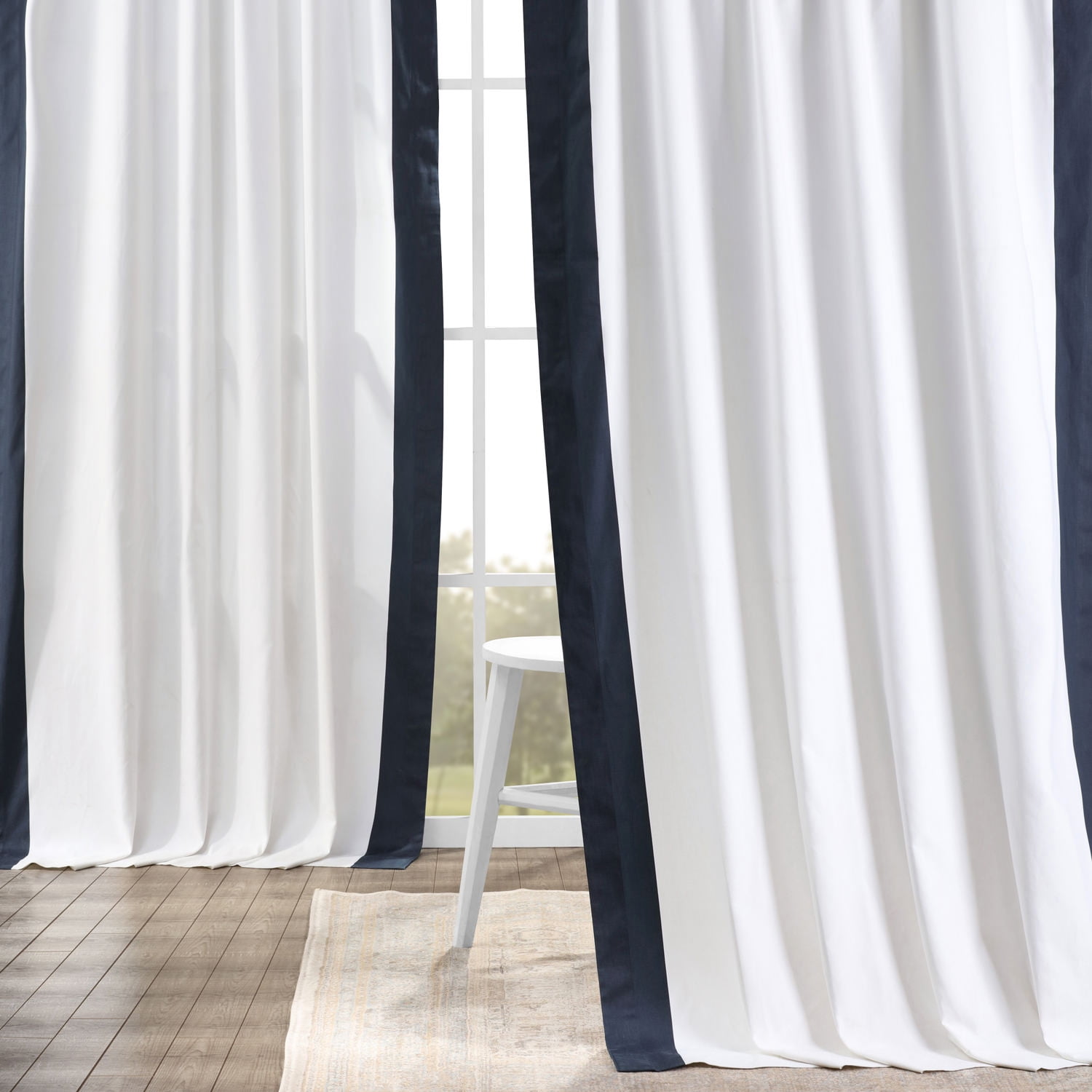 Fresh Popcorn and Polo Navy Vertical Colorblock Panama Curtain (1 Panel), Fresh Popcorn and Polo ...