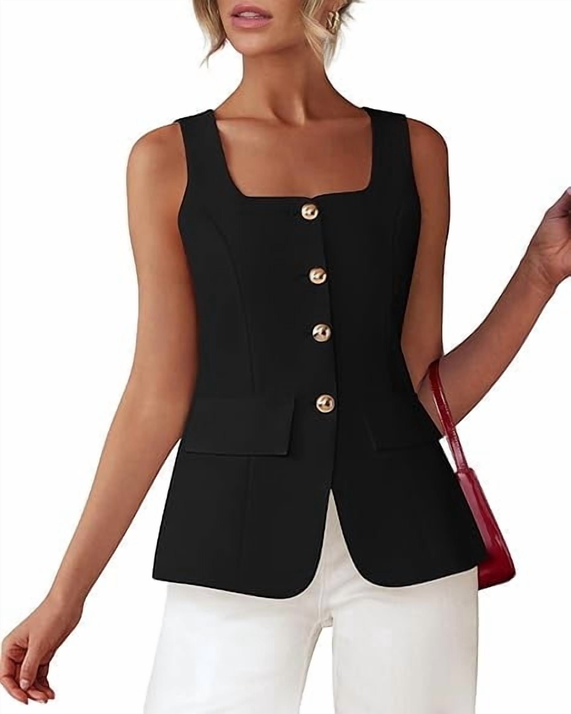 FreshPretty Womens Sleeveless Suit Vests Dressy Casual Square Neck ...