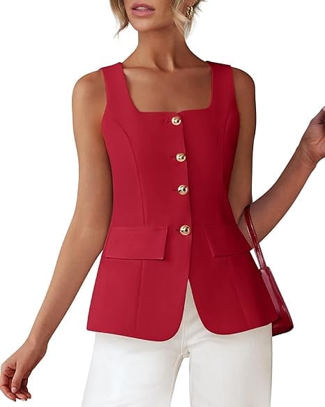 FreshPretty Womens Sleeveless Suit Vests Dressy Casual Square Neck ...