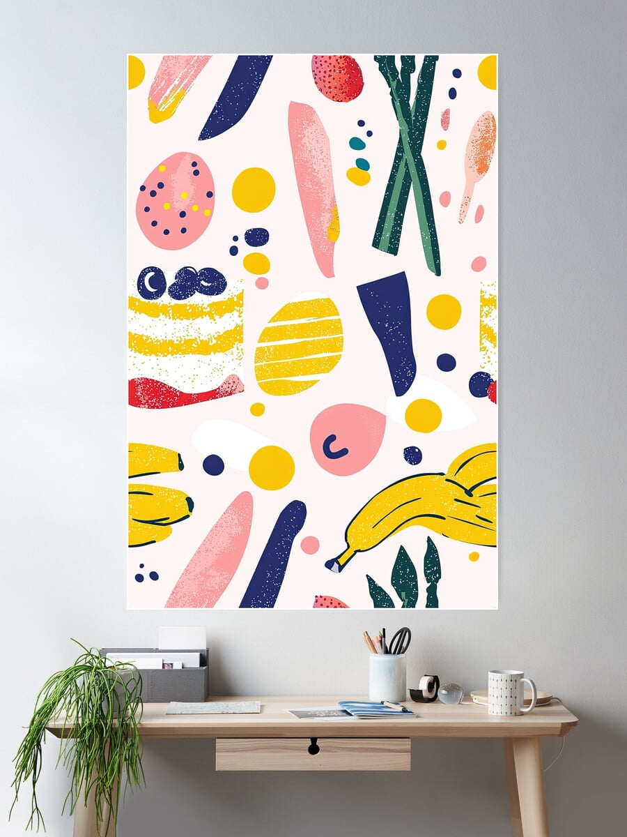 Fresh Produce And Sweet Treats In Bold Colors Poster Wall Art, Modern ...