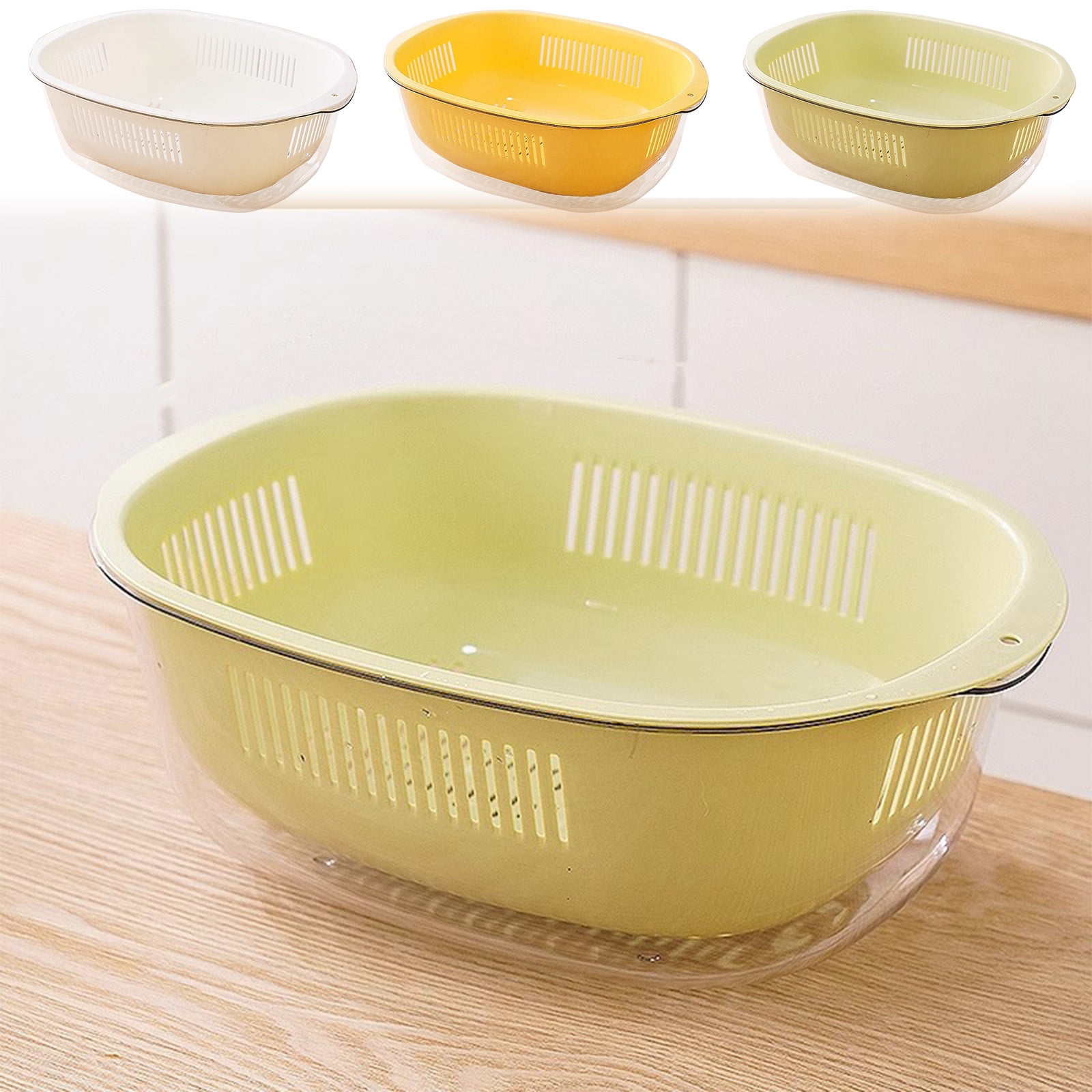 Fresh Produce Cleaning Basket, Built-In Strainer, Double-layer Drain ...
