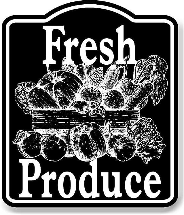 Fresh Produce Fruit Vegetables BLACK Aluminum Composite Sign, 15"x18 ...