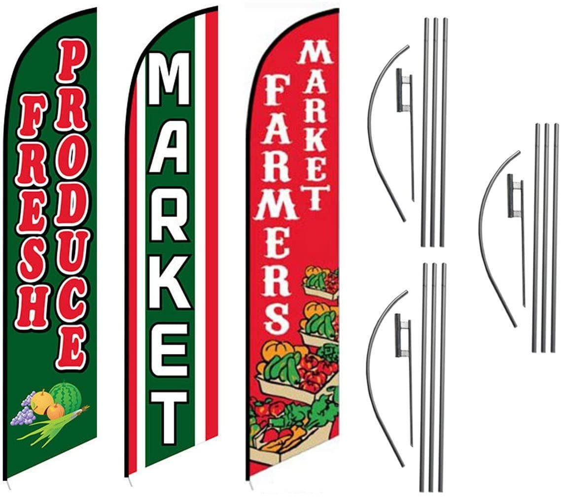 Fresh Produce Market Feather Flag Kit - Includes 3 Banners, Poles ...
