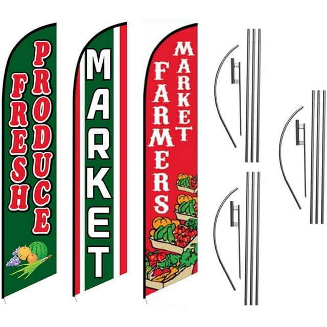 Fresh Produce Market Feather Flag Kit - Includes 3 Banners, Poles ...