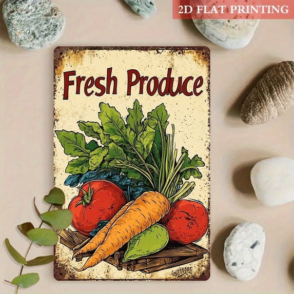 Fresh Produce Tin Metal Signs 8x12 Inch Rustic Farmhouse Wall Decor ...