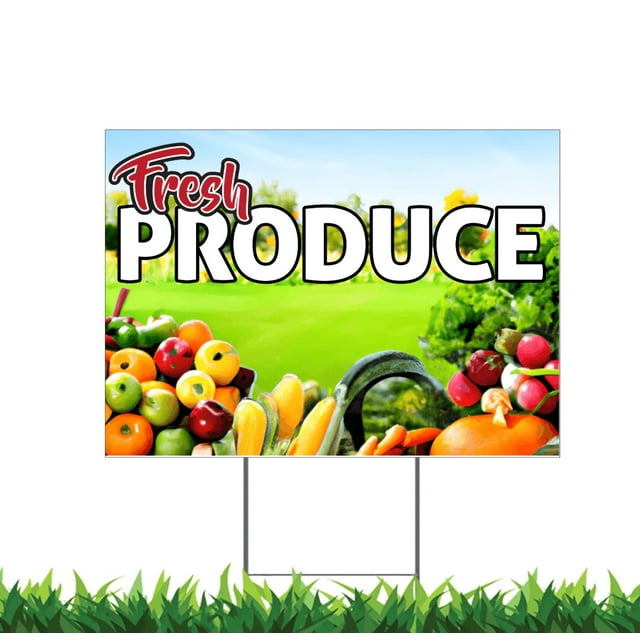 Fresh Produce Yard Sign, 18x12, 24x18, 36x24, Double Sided, H-Stake ...