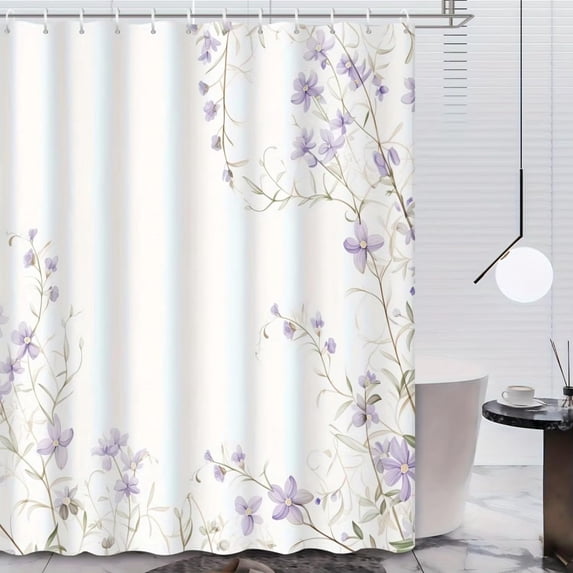 Fresh Purple Floral Romantic Vine Print Shower Curtain Bathroom Shower ...