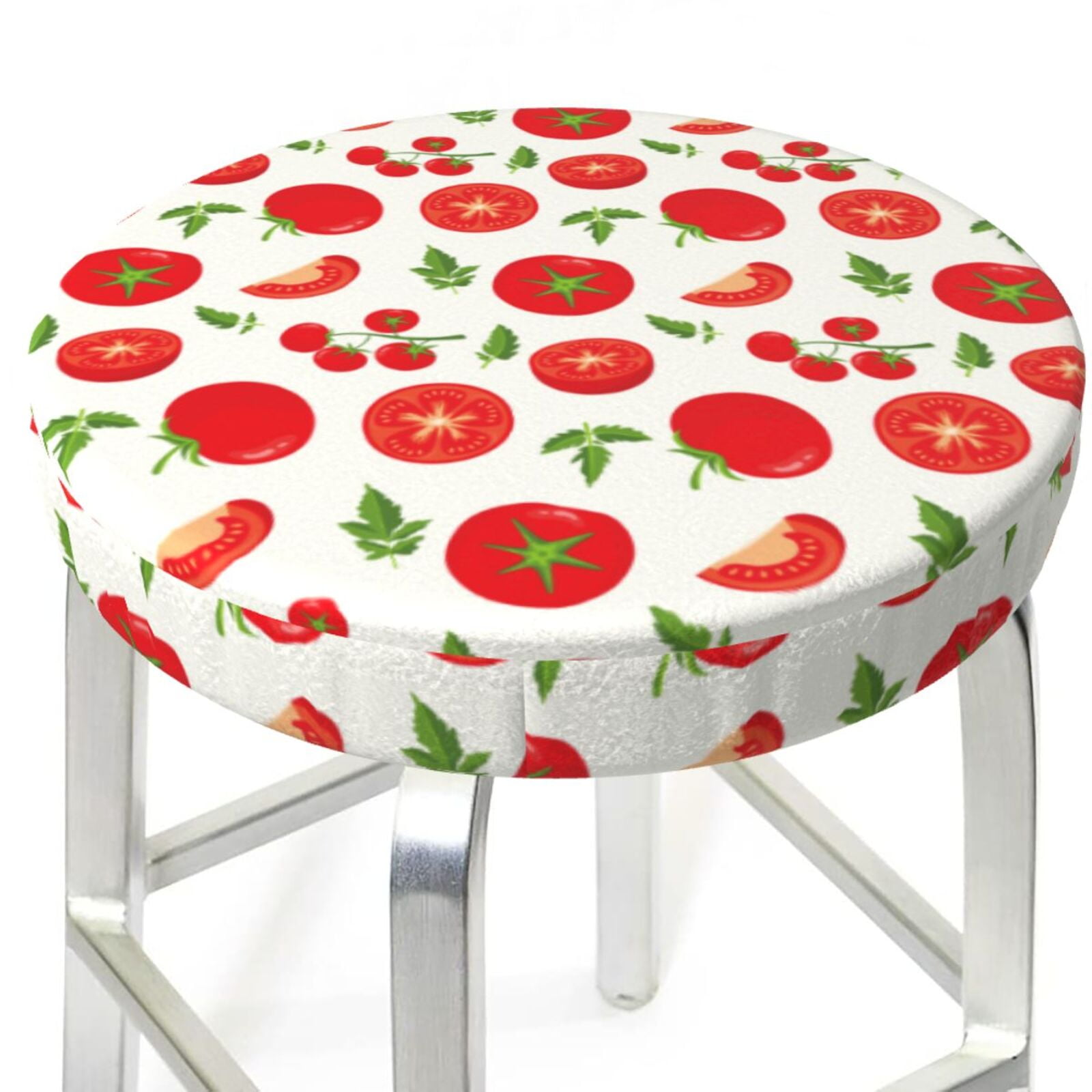Fresh Red Tomato Round Bar Stool Covers, Soft Velvet Bar Stool Seat ...