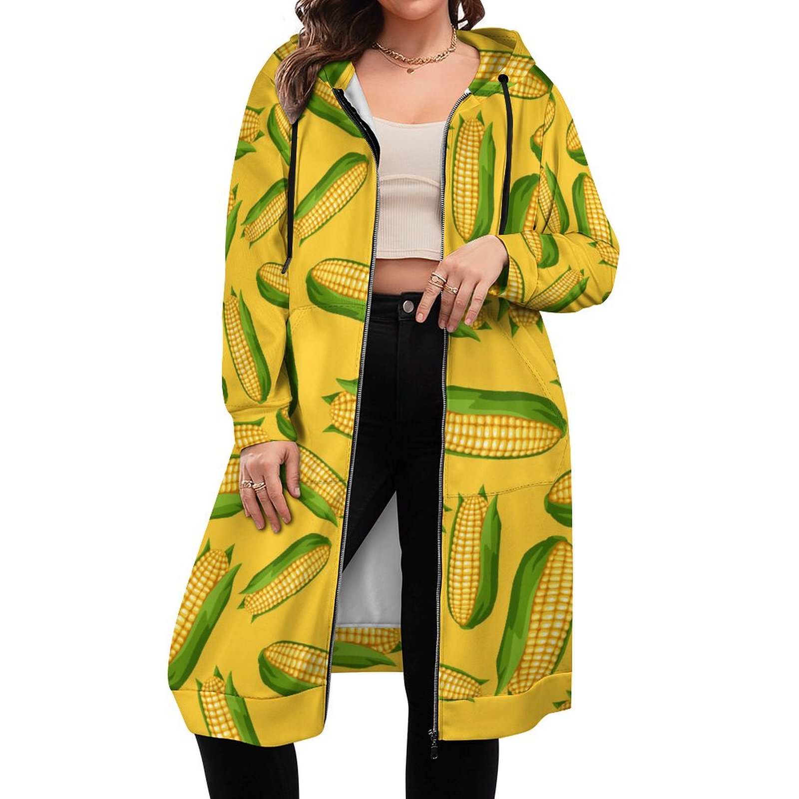 Fresh Ripe Corn Cobs Pattern Women's Long Hoodies Zippered Up ...