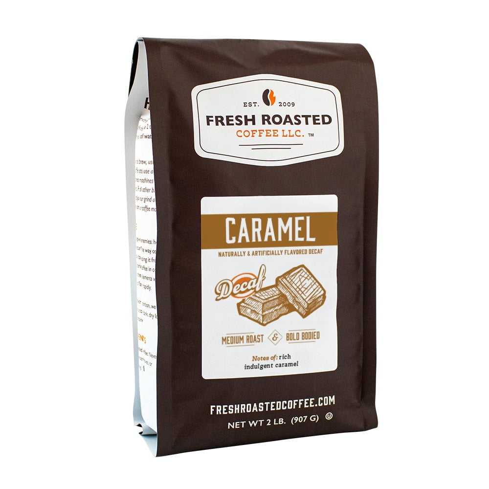Fresh Roasted Coffee, Decaf Caramel Flavored Coffee Whole Bean, 32 oz ...