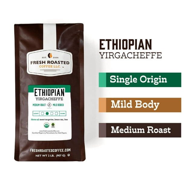 Fresh Roasted Coffee, Organic Ethiopian Yirgacheffe Coffee, Medium Roast, Whole Bean, 32 oz ...