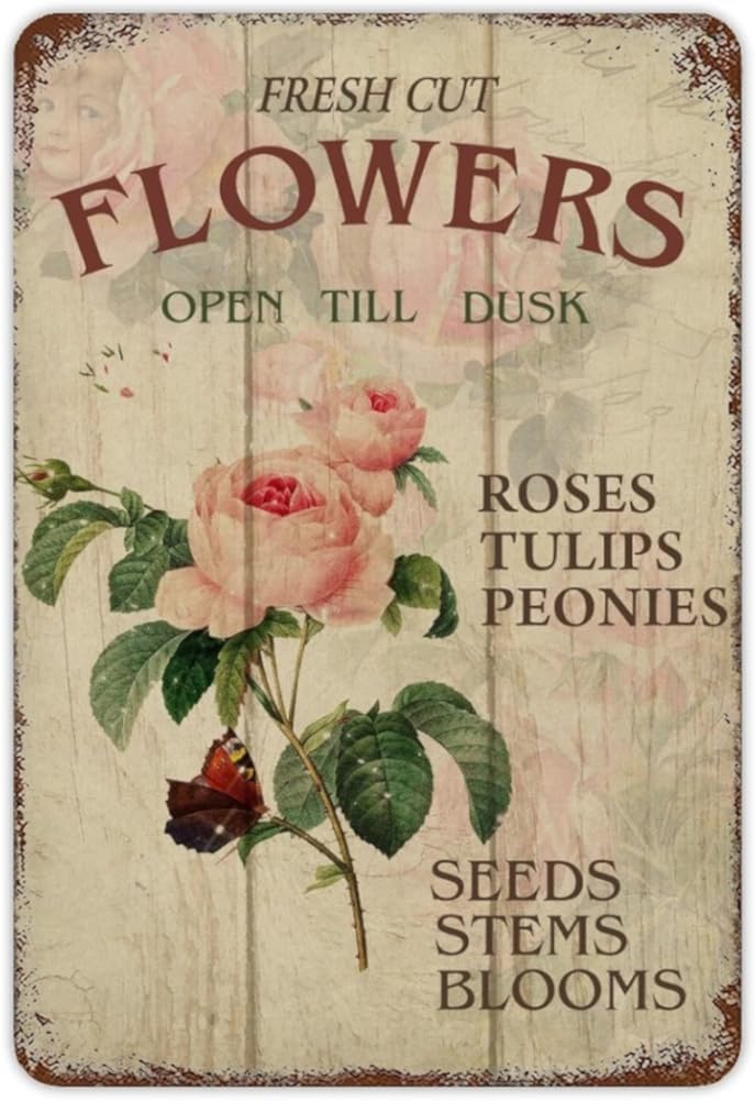 Fresh Rose Tin Sign Plaque French Flowers Metal Plaque Wildlife Animal ...