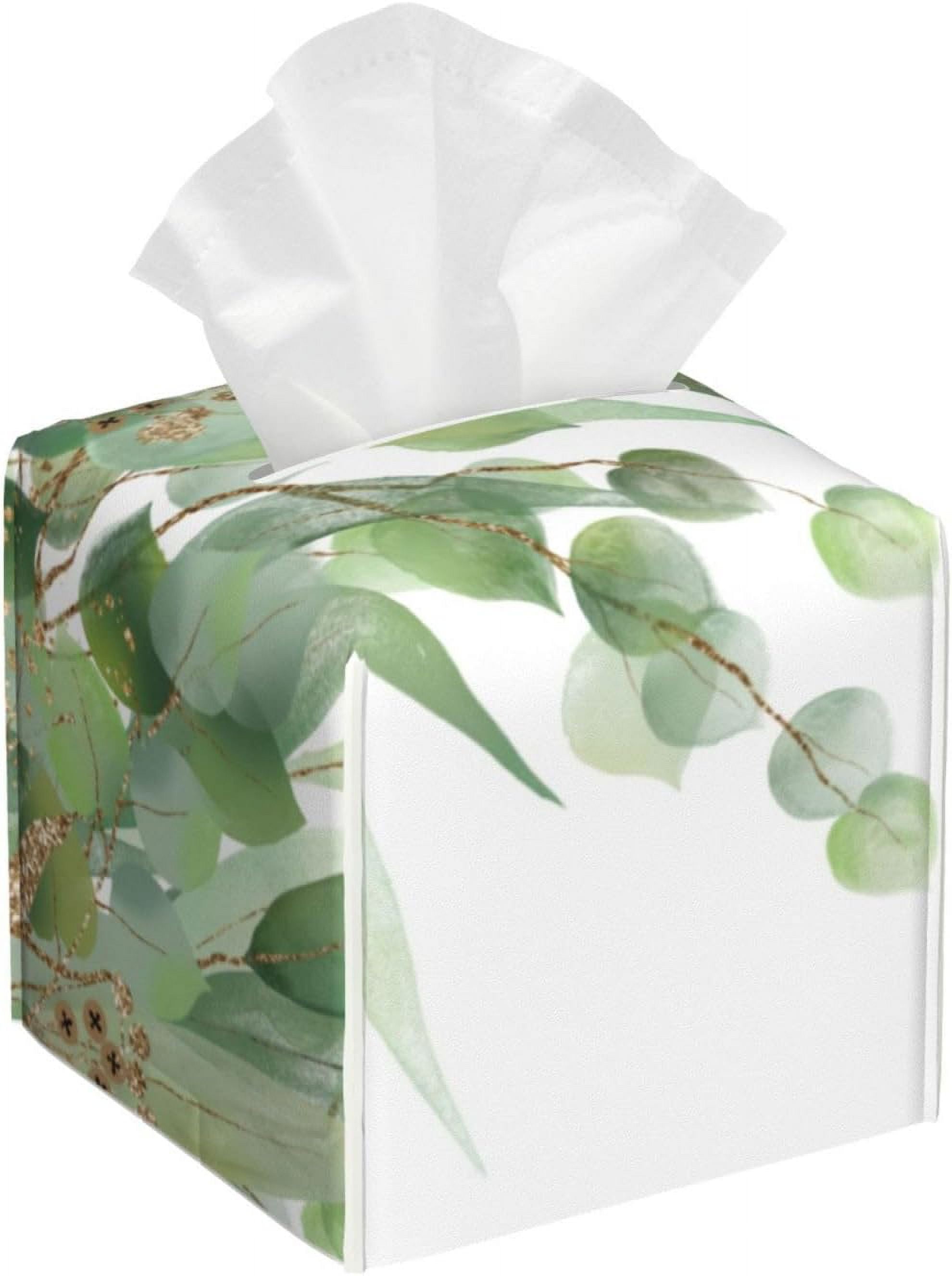 Fresh Sage Green White Square Tissue Box Cover, Leather Tissues Cube ...