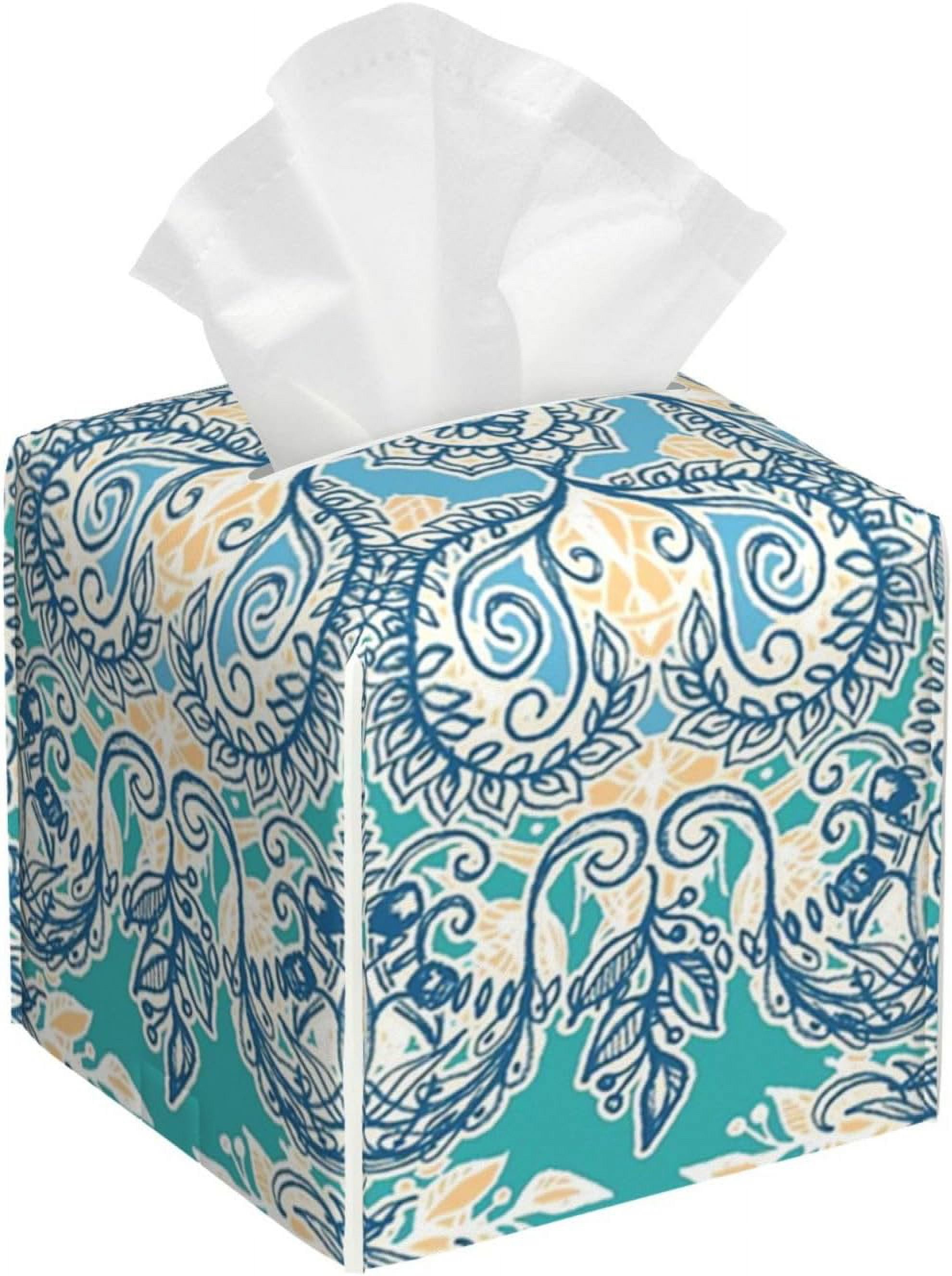 Fresh Sage Green White Square Tissue Box Cover, Leather Tissues Cube ...