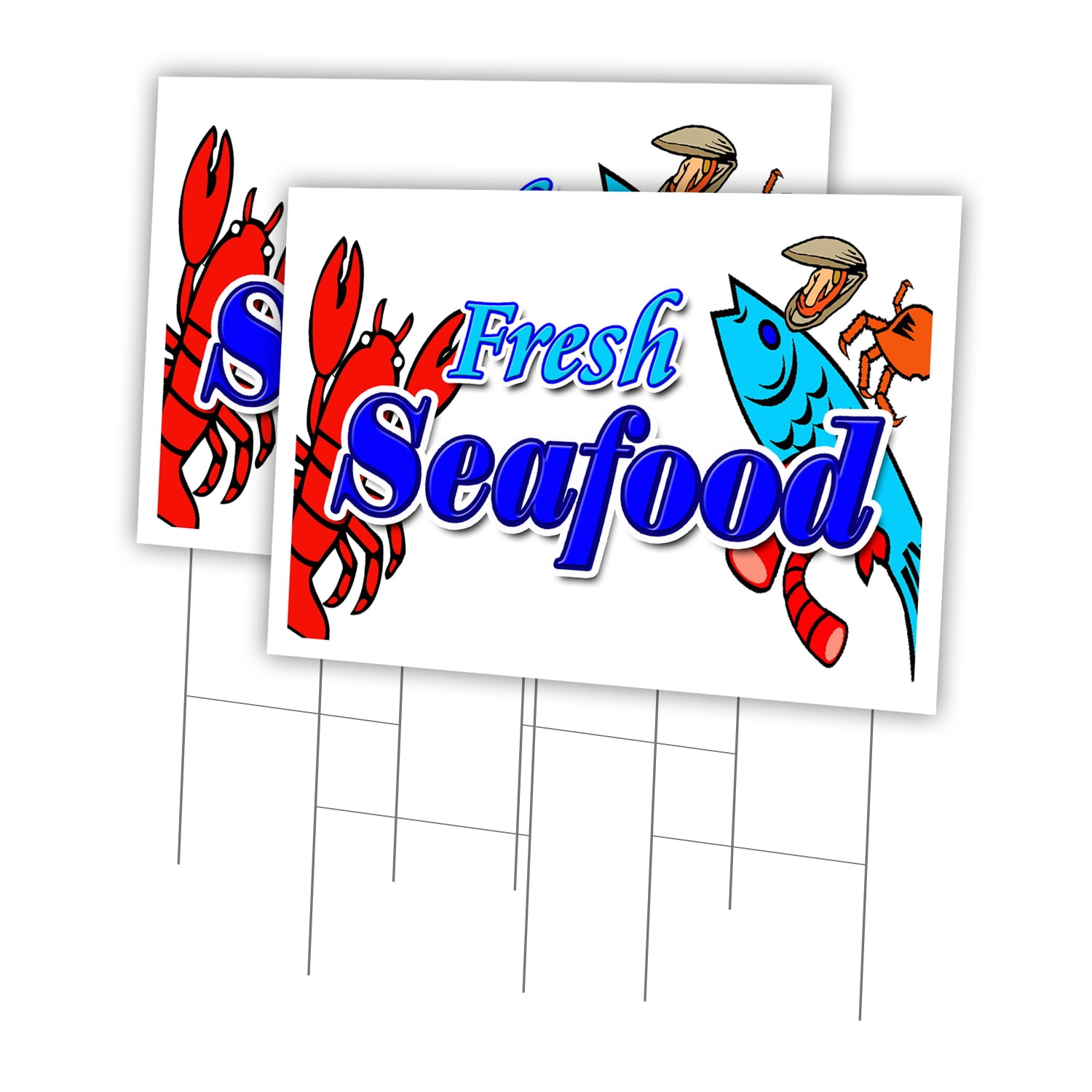 Fresh Seafood 2 Pack Of 24" x 36" Yard Sign & Stake | Advertise Your ...
