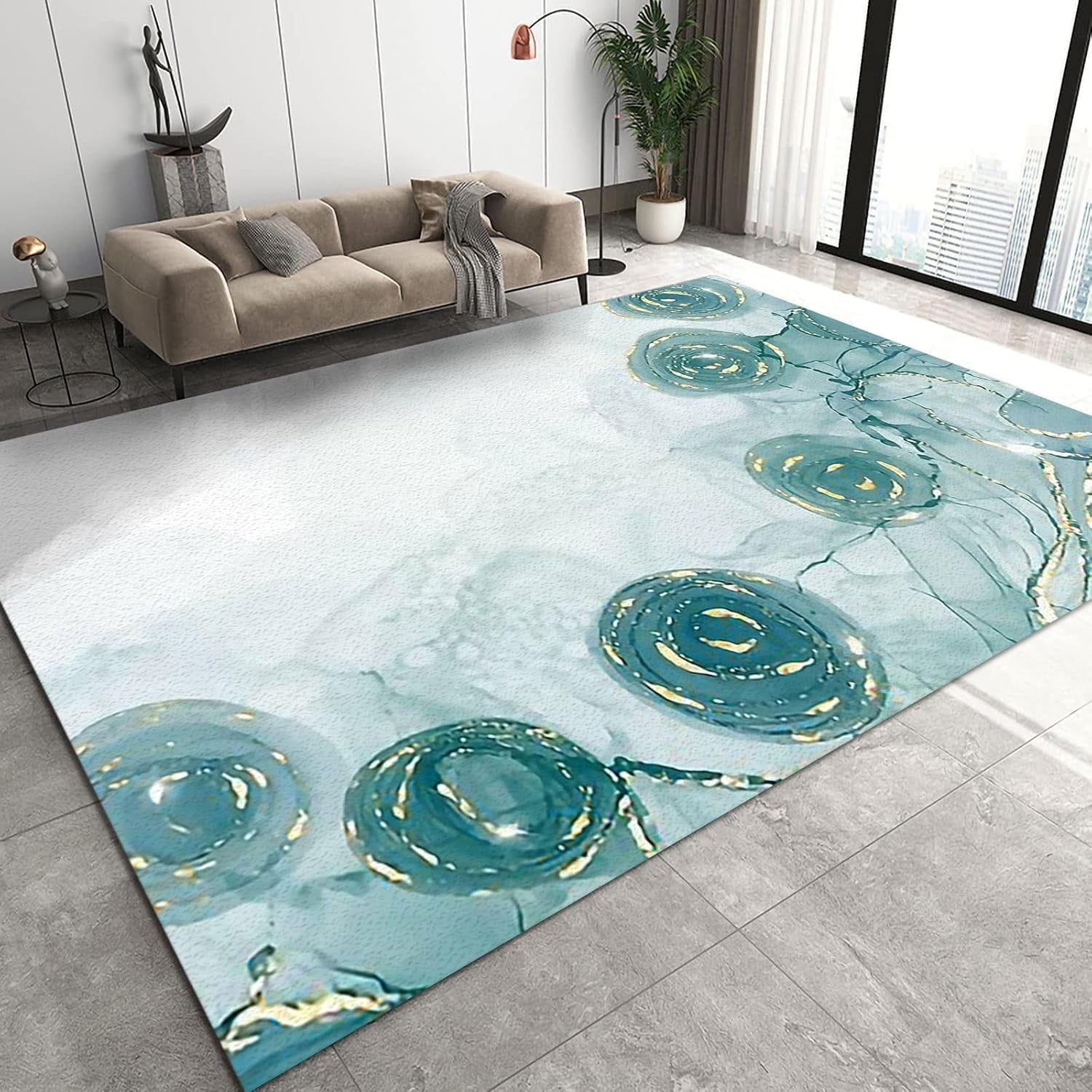 Fresh and Simple Marble Area Rug, Abstract Personality Floral Large Rug ...